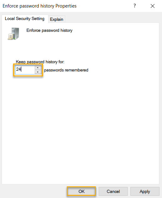 Ensure 'Enforce password history' is set to '24 or more password(s ...