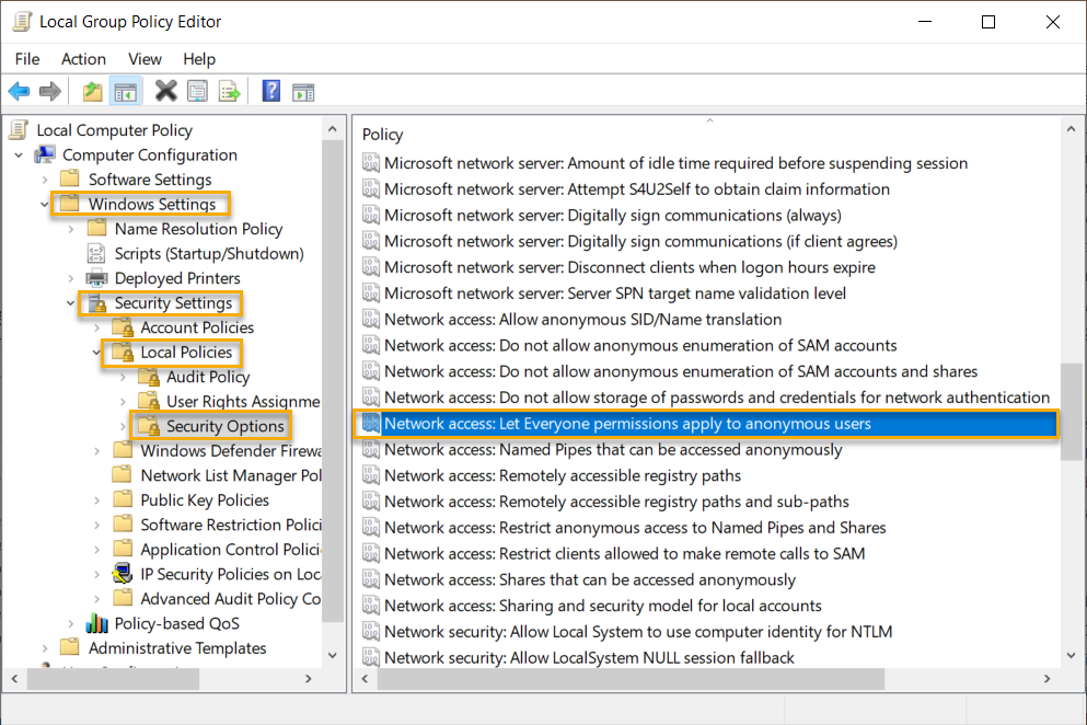Ensure 'Network access: Let Everyone permissions apply to anonymous users' is set to 'Disabled ...