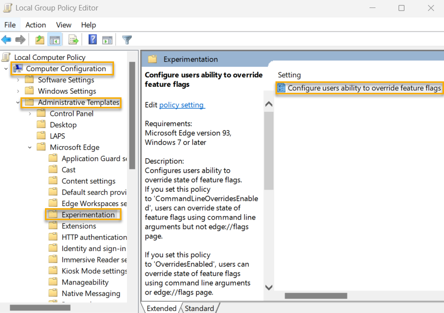 Ensure 'Configure users ability to override feature flags' is set to 'Enabled: Prevent users ...