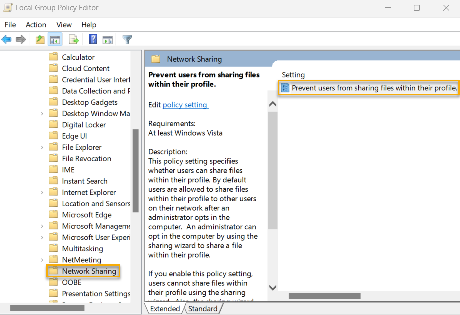 Ensure 'Prevent users from sharing files within their profile' is set to 'Enabled' (CIS LEVEL 1)
