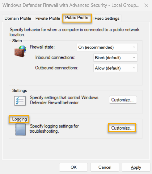 Ensure 'Windows Firewall: Public: Logging: Log dropped packets' is set to 'Yes' (CIS LEVEL 1)