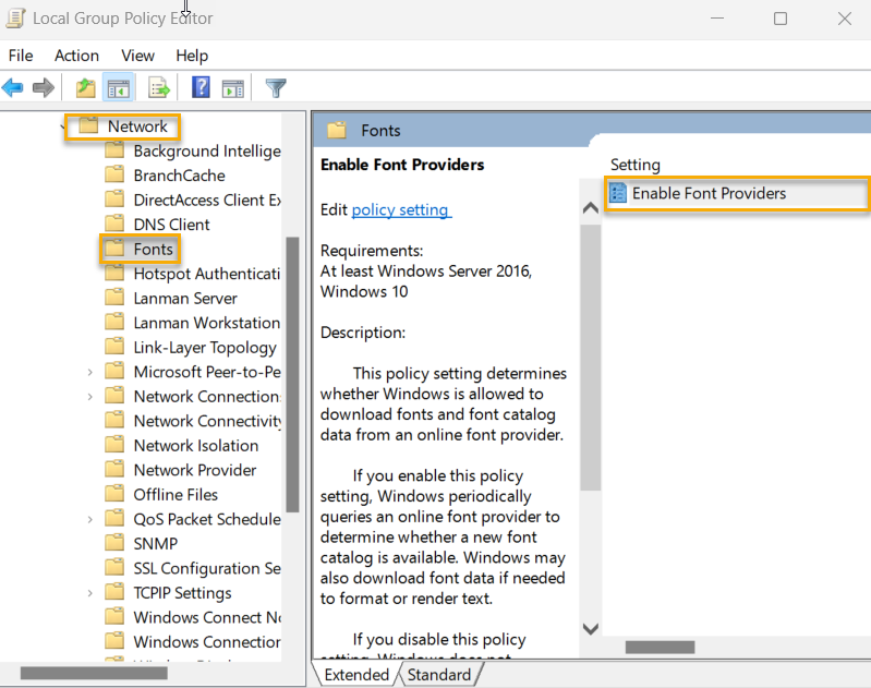 Ensure 'Enable Font Providers' is set to 'Disabled' (CIS LEVEL 2)
