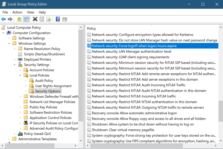 Ensure 'Network security: Force logoff when logon hours expire' is set to 'Enabled' (CIS LEVEL 1)
