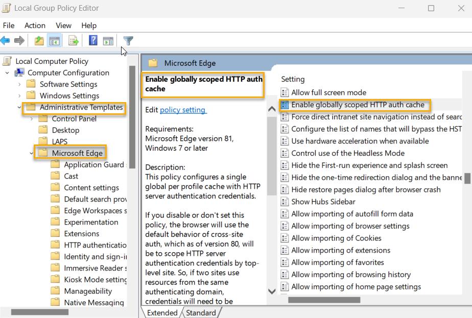 Ensure 'Enable globally scoped HTTP auth cache' is set to 'Disabled' (CIS LEVEL 1)