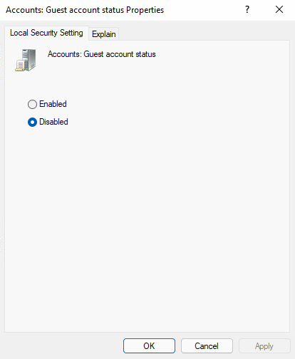 2.3.1.1 Ensure 'Accounts: Guest account status' is set to 'Disabled ...