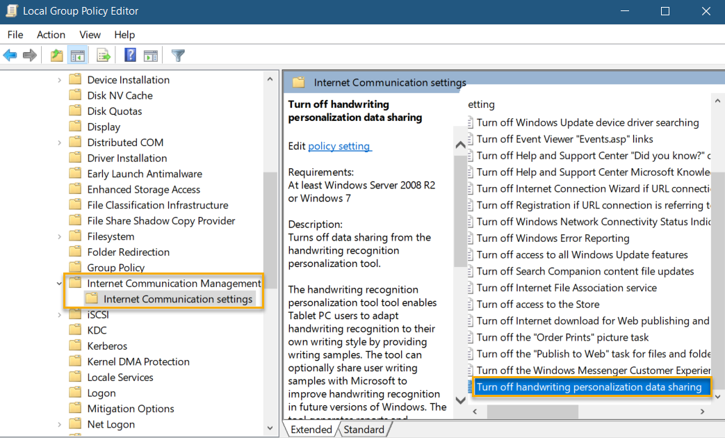 Ensure 'Turn off handwriting personalization data sharing' is set to 'Enabled' (CIS LEVEL 2)