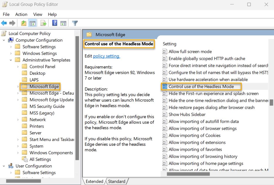 Ensure 'Control use of the Headless Mode' is set to 'Disabled' (CIS LEVEL 2)