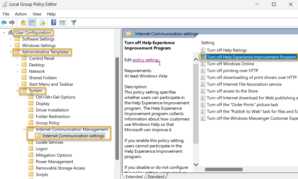 Ensure 'Turn off Help Experience Improvement Program' is set to 'Enabled' (CIS LEVEL 2)