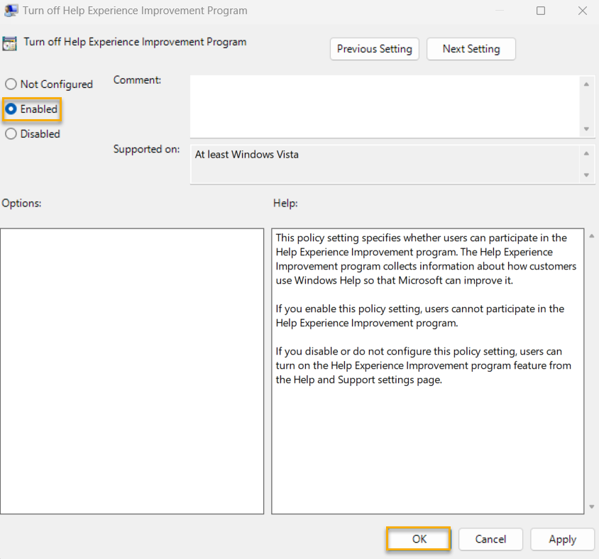 Ensure 'Turn off Help Experience Improvement Program' is set to 'Enabled' (CIS LEVEL 2)