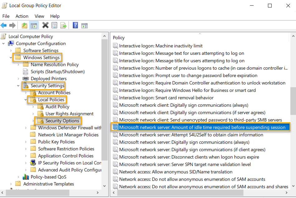 Ensure 'Microsoft network server: Amount of idle time required before suspending session' is set ...