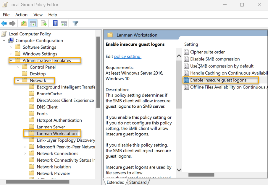 Insecure Guest Logons Enabled (CIS LEVEL 1)