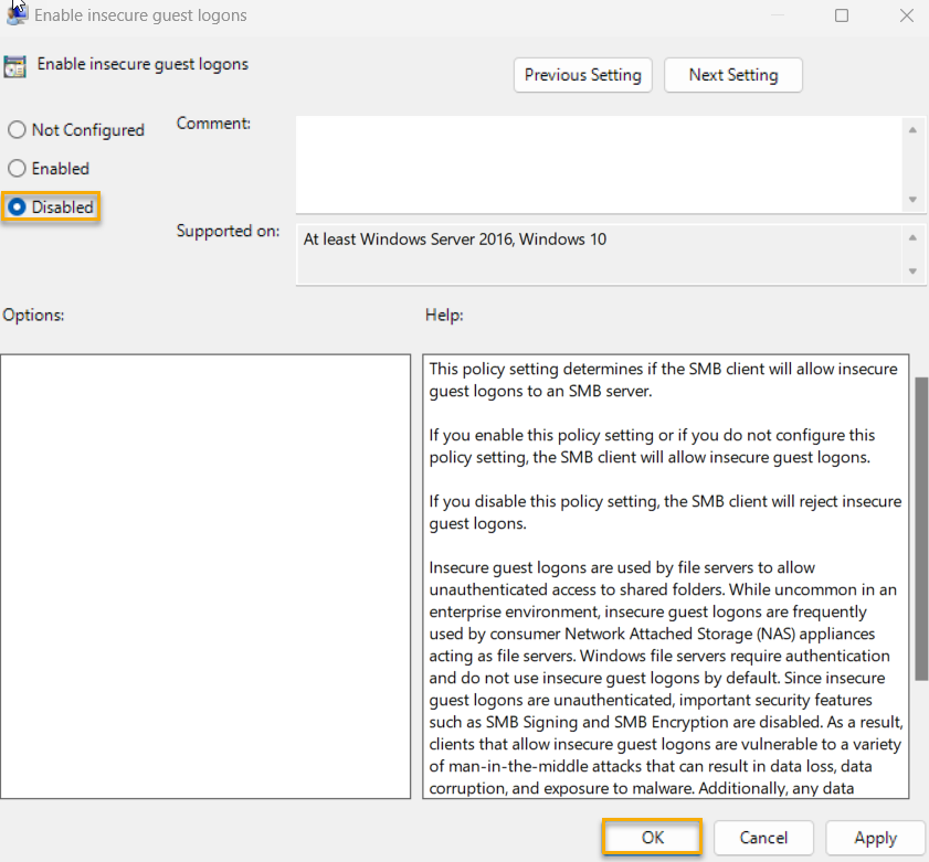 Ensure 'Enable insecure guest logons' is set to 'Disabled' (CIS LEVEL 1)