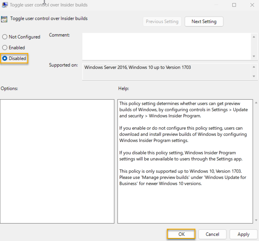 Ensure 'Toggle user control over Insider builds' is set to 'Disabled' (CIS LEVEL 1)