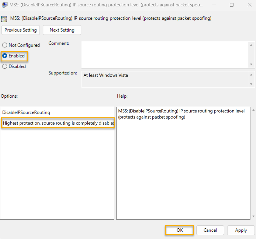 Ensure Mss Disableipsourcerouting Ip Source Routing Protection 2845