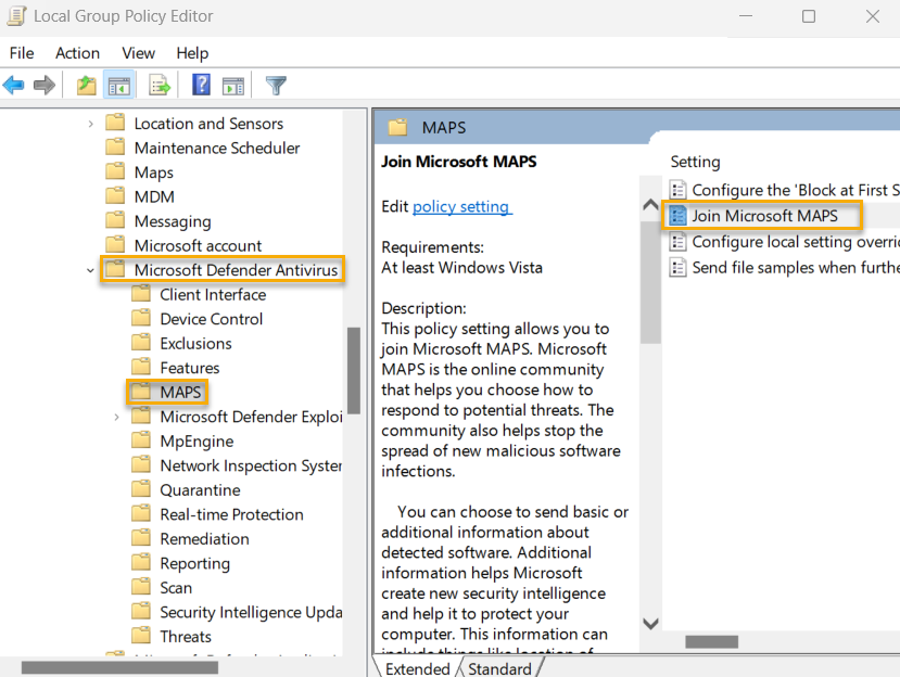Ensure 'Join Microsoft MAPS' is set to 'Disabled' (CIS LEVEL 2)