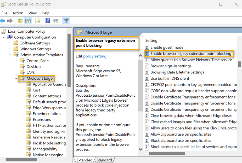 Ensure 'Enable browser legacy extension point blocking' is set to 'Enabled' (CIS LEVEL 1)