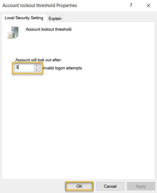 Ensure 'Account lockout threshold' is set to '5 or fewer invalid logon ...