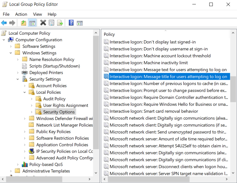 Configure 'Interactive logon: Message title for users attempting to log on' (CIS LEVEL 1)