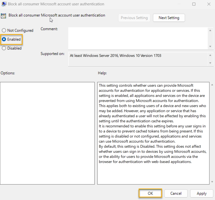 Ensure 'Block all consumer Microsoft account user authentication' is set to 'Enabled' (CIS LEVEL 1)