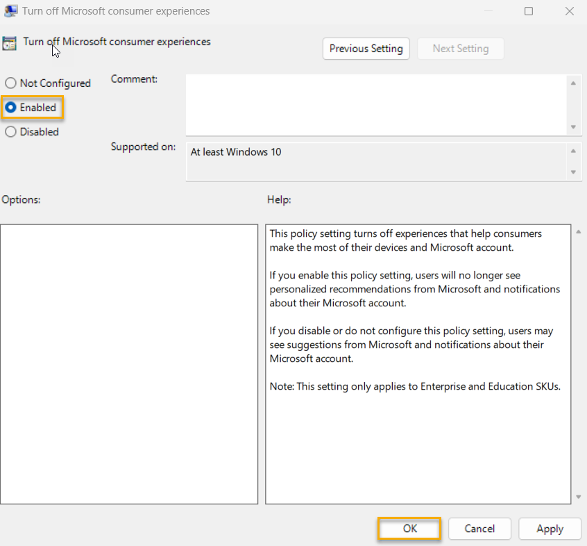 Ensure 'Turn off Microsoft consumer experiences' is set to 'Enabled' (CIS LEVEL 1)