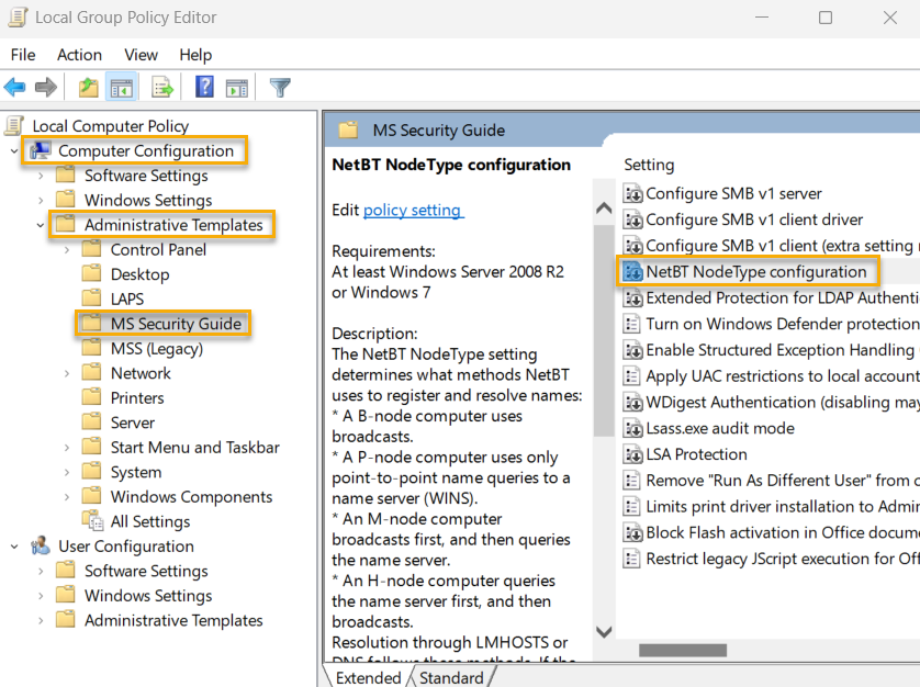 Ensure 'NetBT NodeType configuration' is set to 'Enabled: P-node (recommended)' (CIS LEVEL 1)