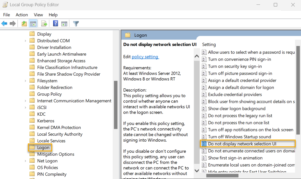 18.9.28.2 Ensure 'Do not display network selection UI' is set to ...