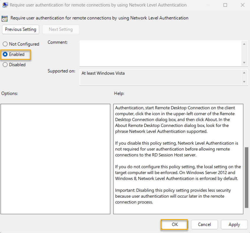 Ensure 'Require user authentication for remote connections by using Network Level Authentication ...