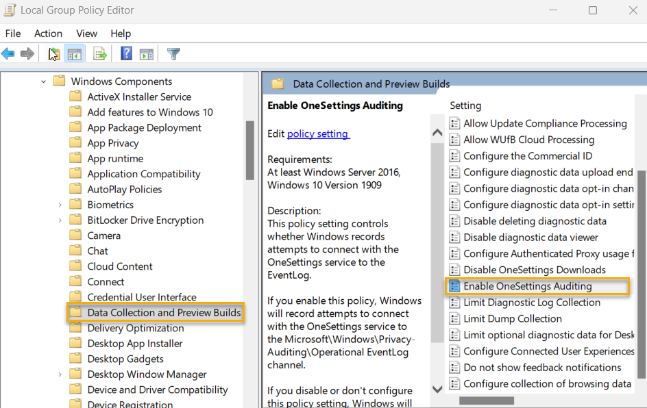 Ensure 'Enable OneSettings Auditing' is set to 'Enabled' (CIS LEVEL 1)