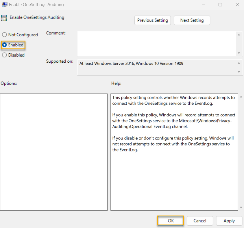 Ensure 'Enable OneSettings Auditing' is set to 'Enabled' (CIS LEVEL 1)