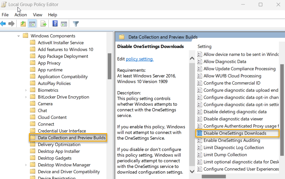 Ensure 'Disable OneSettings Downloads' is set to 'Enabled' (CIS LEVEL 1)