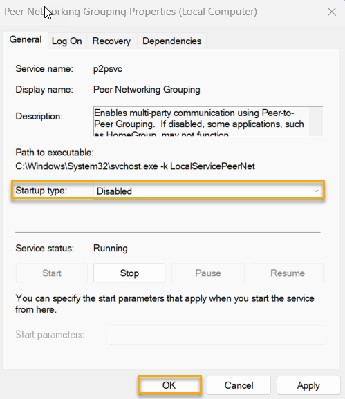 Ensure 'Peer Networking Grouping (p2psvc)' is set to 'Disabled' (CIS LEVEL 2)
