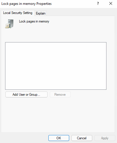 Ensure 'Lock pages in memory' is set to 'No One' (CIS LEVEL 1)