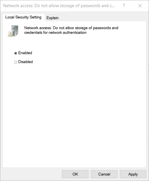 Ensure Network Access Do Not Allow Storage Of Passwords And Credentials For Network