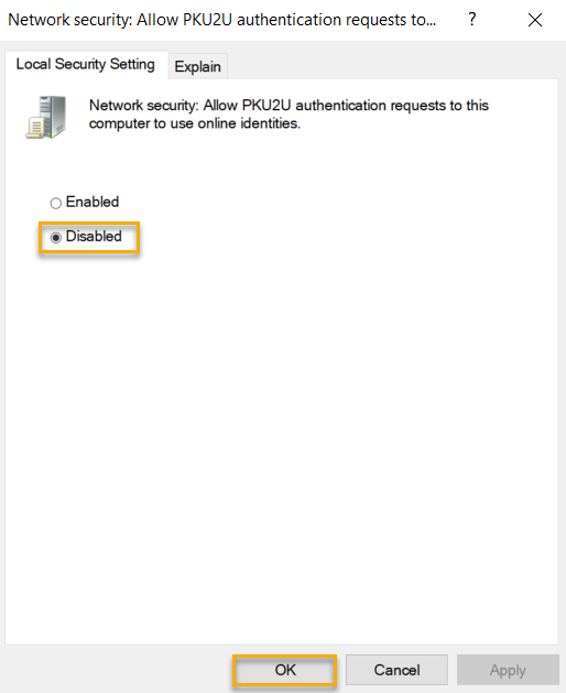 Ensure 'Network Security: Allow PKU2U authentication requests to this computer to use online ...
