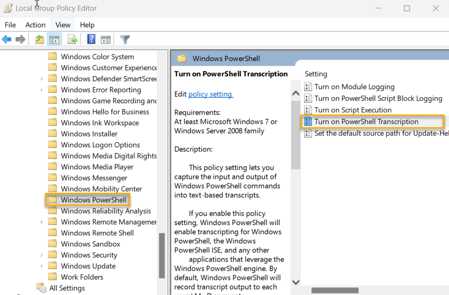 Ensure 'Turn on PowerShell Transcription' is set to 'Enabled' (CIS LEVEL 2)