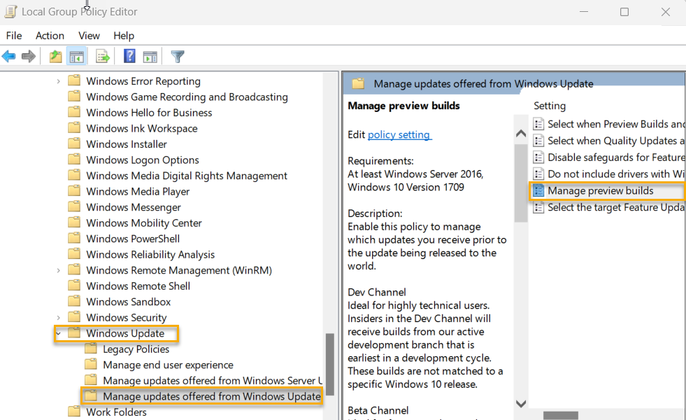 Ensure 'Manage preview builds' is set to 'Disabled' (CIS LEVEL 1)