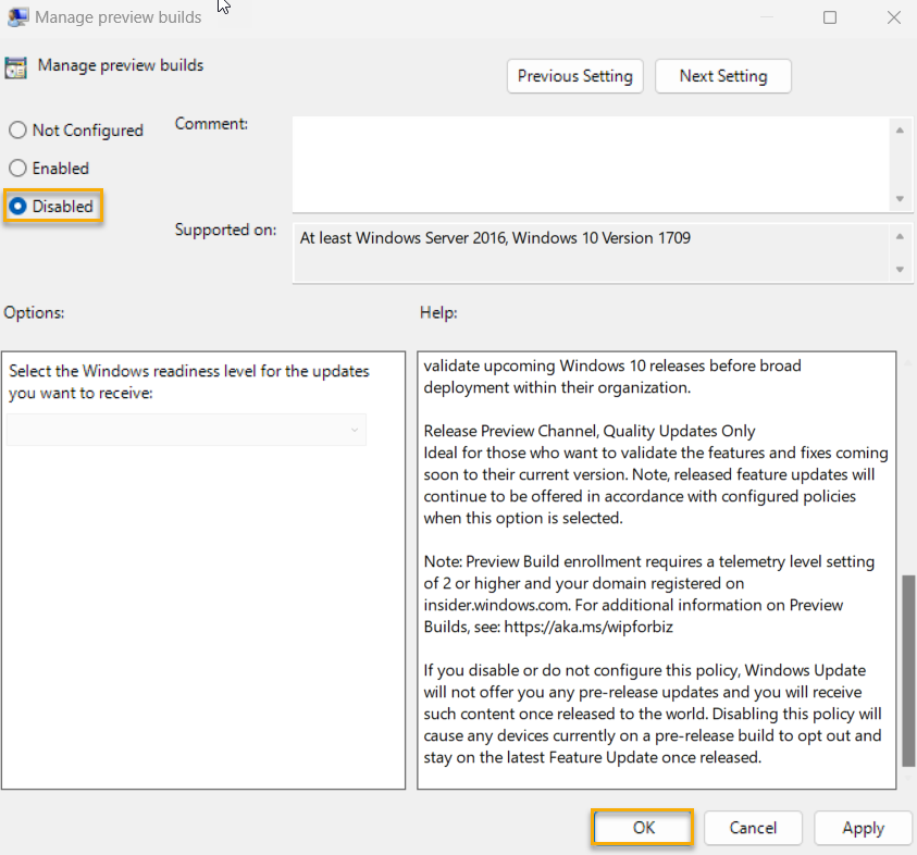 Ensure 'Manage preview builds' is set to 'Disabled' (CIS LEVEL 1)