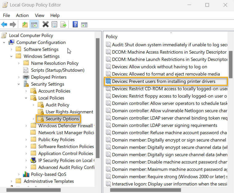 Ensure 'Devices: Prevent users from installing printer drivers' is set to 'Enabled' (CIS LEVEL 2)