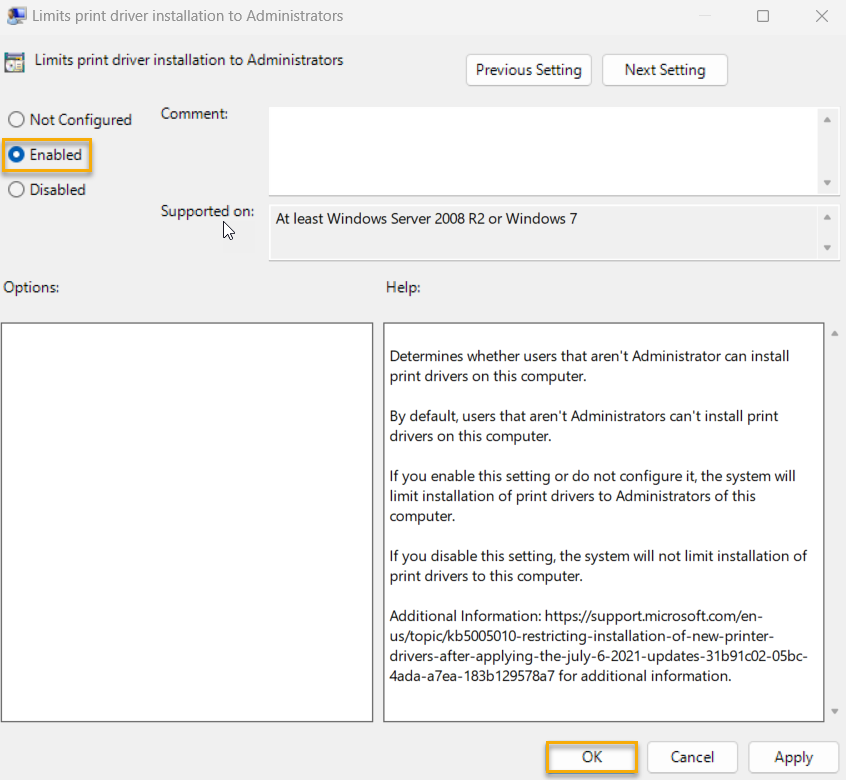 Ensure 'Limits print driver installation to Administrators' is set to 'Enabled' (CIS LEVEL 1)