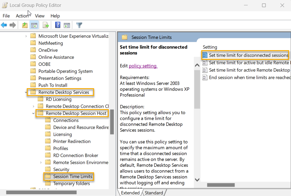 Ensure 'Set time limit for disconnected sessions' is set to 'Enabled: 1 minute' (CIS LEVEL 2)