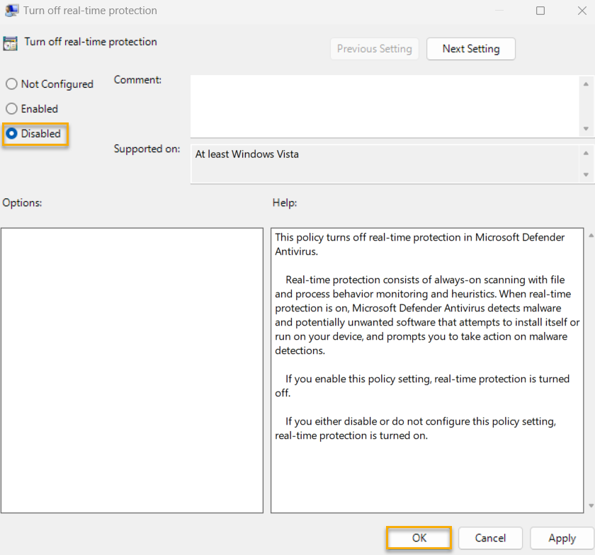 Ensure 'Turn off real-time protection' is set to 'Disabled' (CIS LEVEL 1)