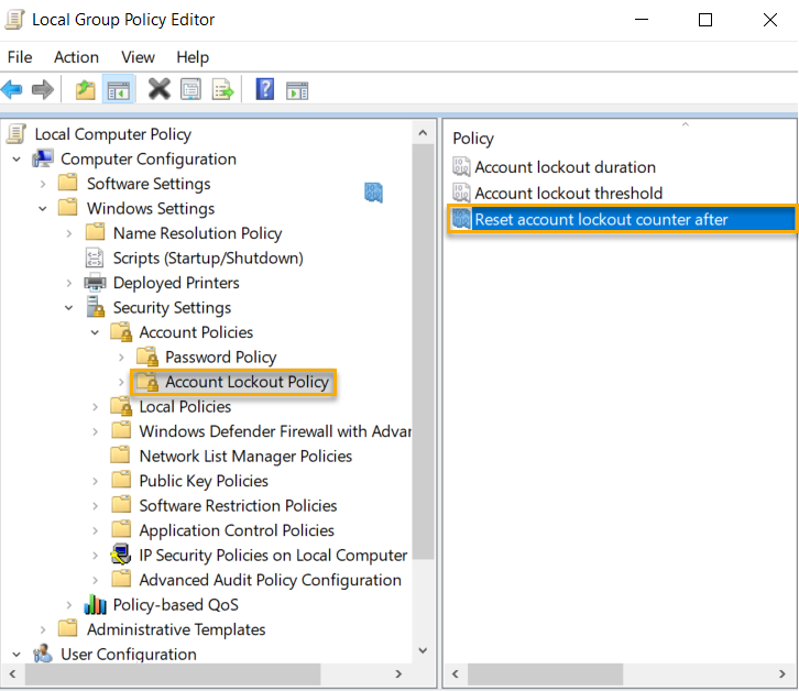 Ensure 'Reset account lockout counter after' is set to '15 or more ...