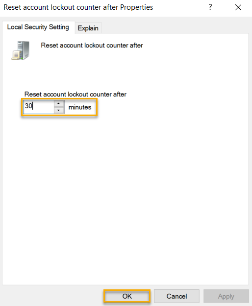 Ensure 'Reset account lockout counter after' is set to '15 or more minute(s)' (CIS LEVEL 1)
