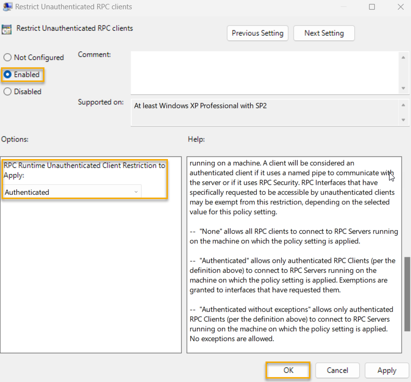 Ensure 'Restrict Unauthenticated RPC clients' is set to 'Enabled: Authenticated' (CIS LEVEL 1)