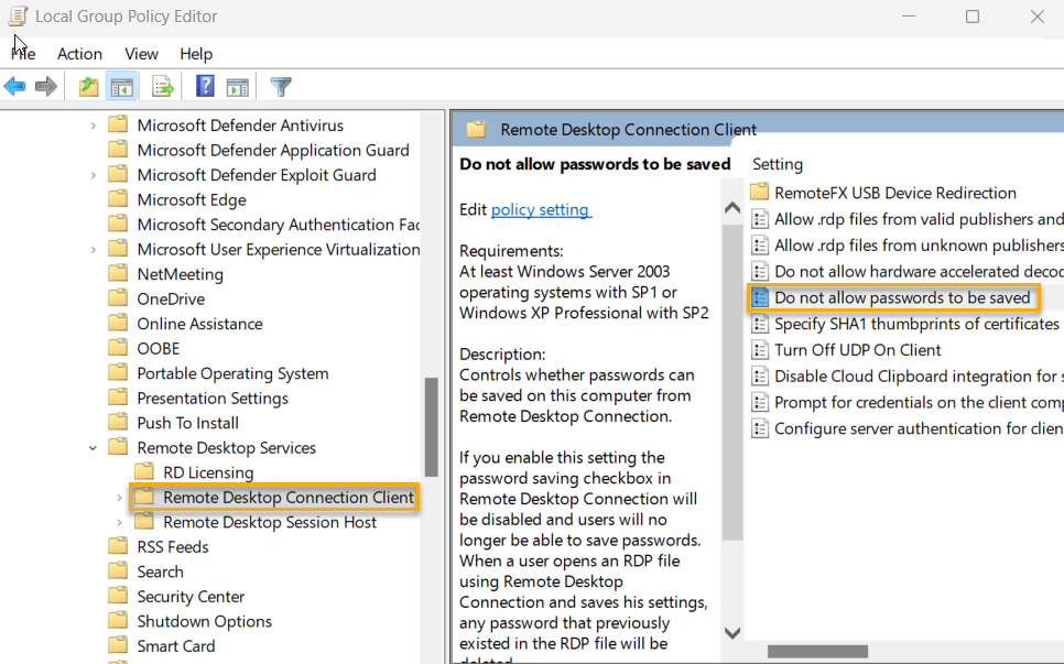 Ensure 'Do not allow passwords to be saved' is set to 'Enabled' (CIS LEVEL 1)