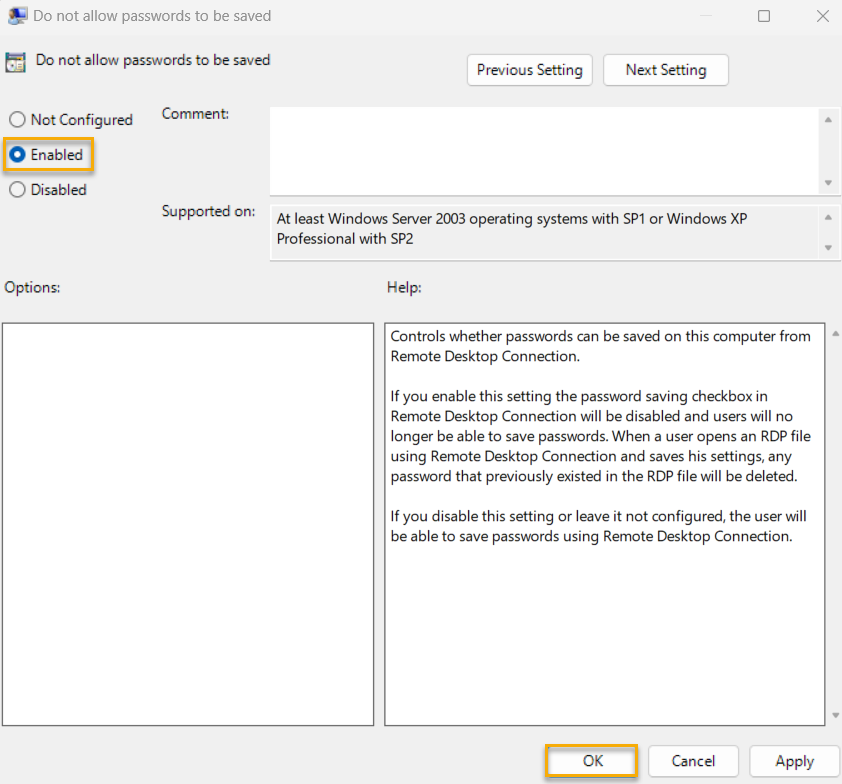 Ensure 'Do not allow passwords to be saved' is set to 'Enabled' (CIS LEVEL 1)