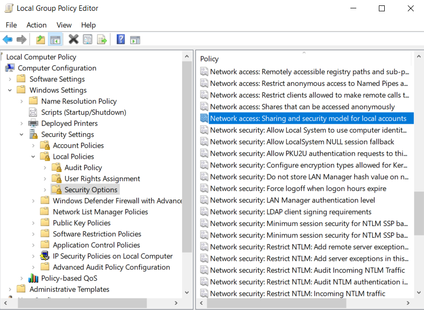 Ensure 'Network access: Sharing and security model for local accounts ...