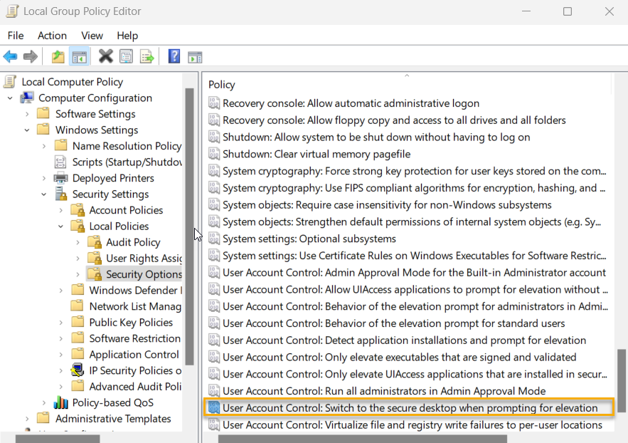 Ensure 'User Account Control: Switch to the secure desktop when ...