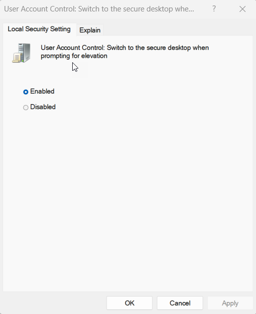 Ensure 'User Account Control: Switch to the secure desktop when ...