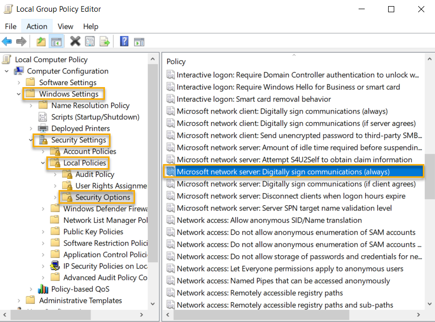 Ensure 'Microsoft network server: Digitally sign communications (always ...